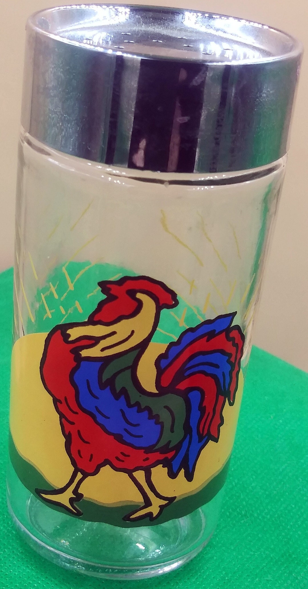 Tall Round Glass Rooster Spice /salt/pepper Shaker. Multi Colored ...