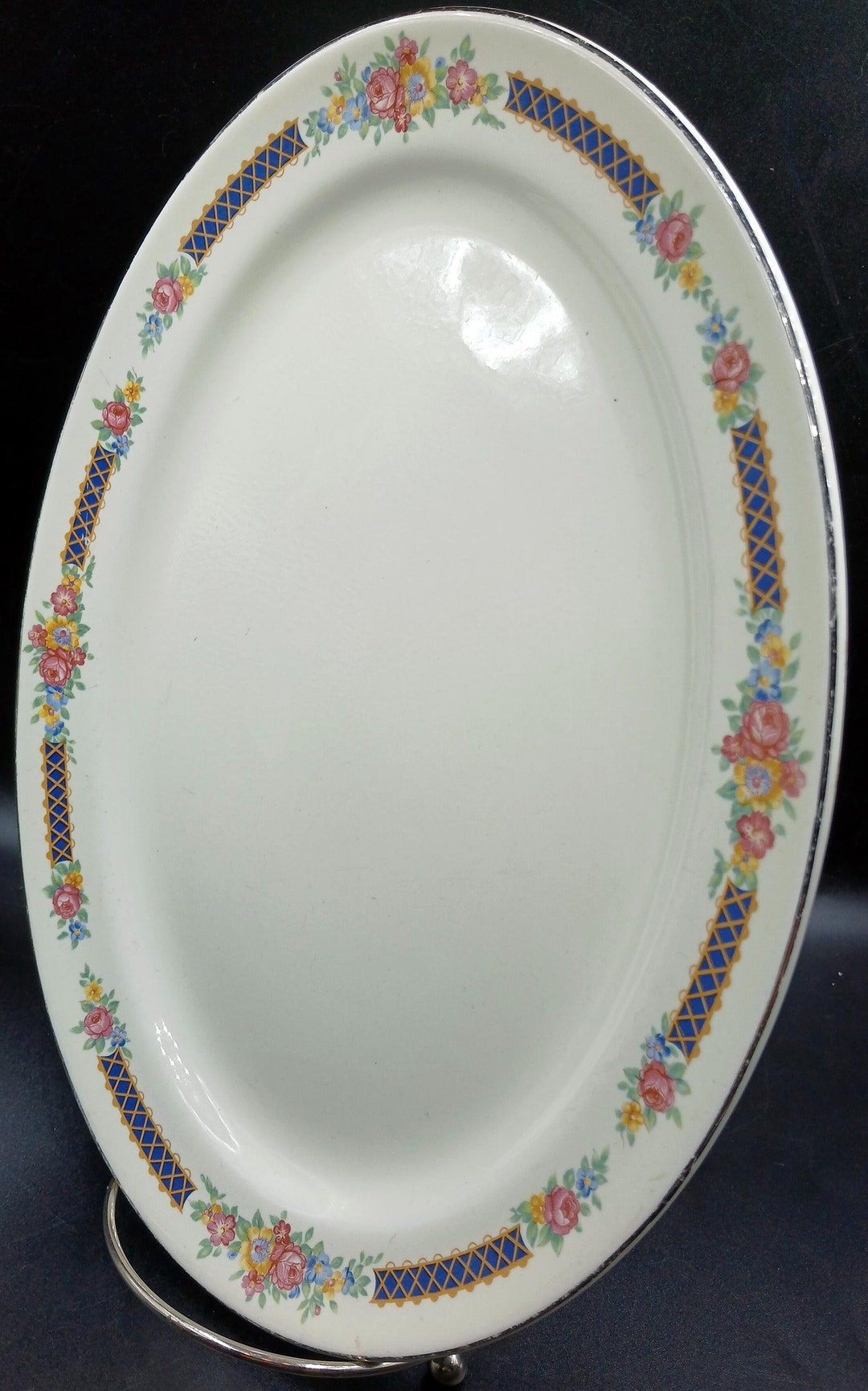 Hall Superior Quality Dinnerware Blue Bouquet Oval Platter. Vintage 50 ...