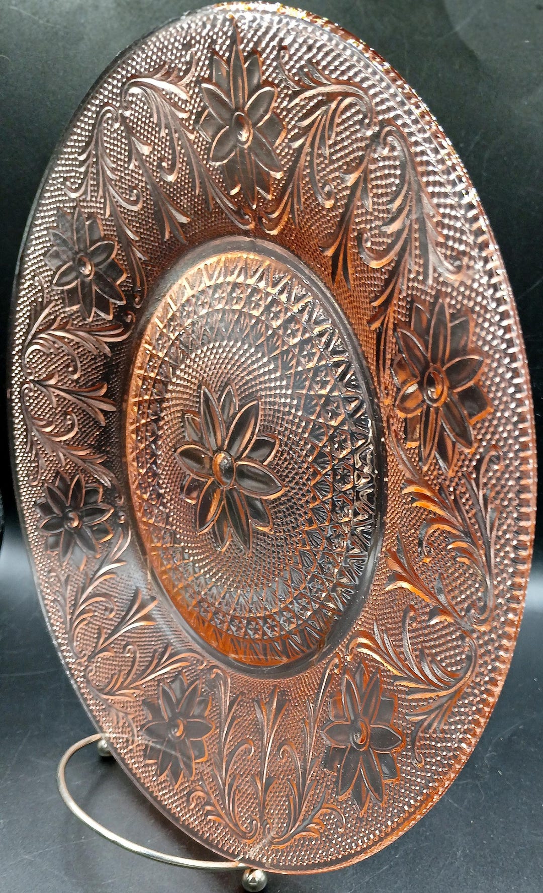 Tiara/indiana Glass Sandwich Pattern Peach (pink) Platter/tray. Elegant ...