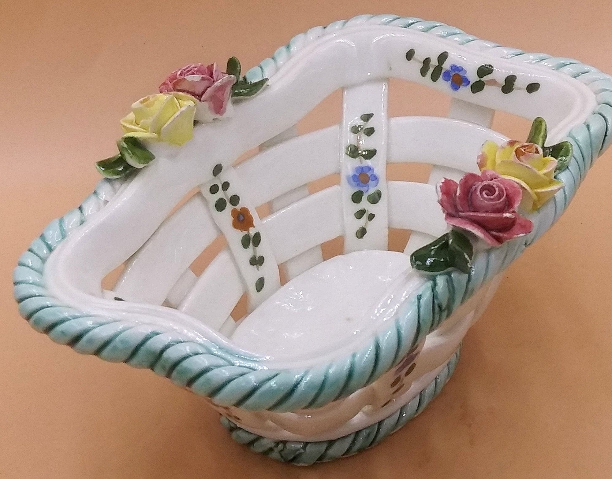 Italian Art Pottery Open Weave Ceramic Basket/bowl. 3D - Etsy UK