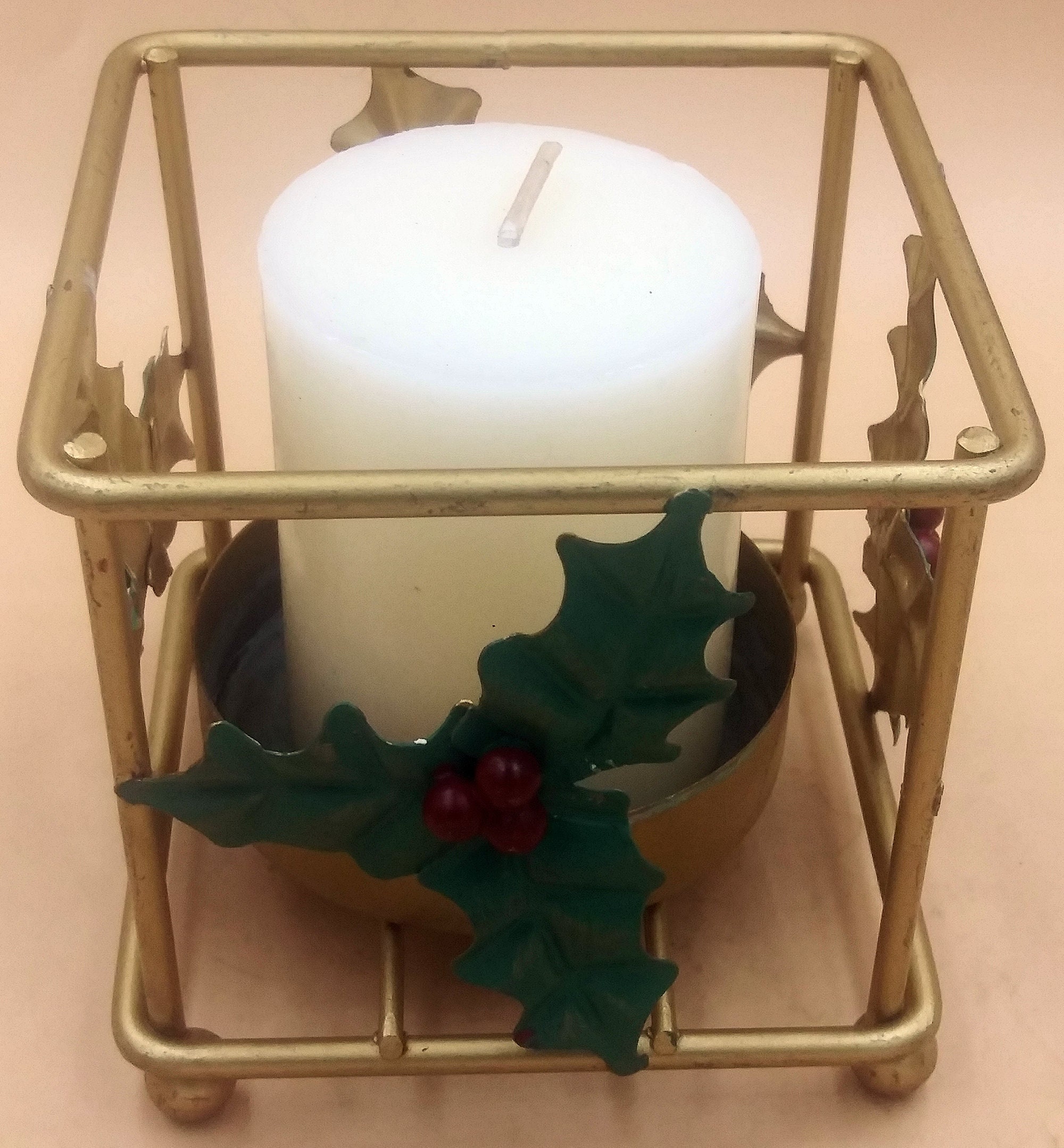 Pair Square Gold Colored Metal Pillar Candle Holders. Heavy Metal Frame ...