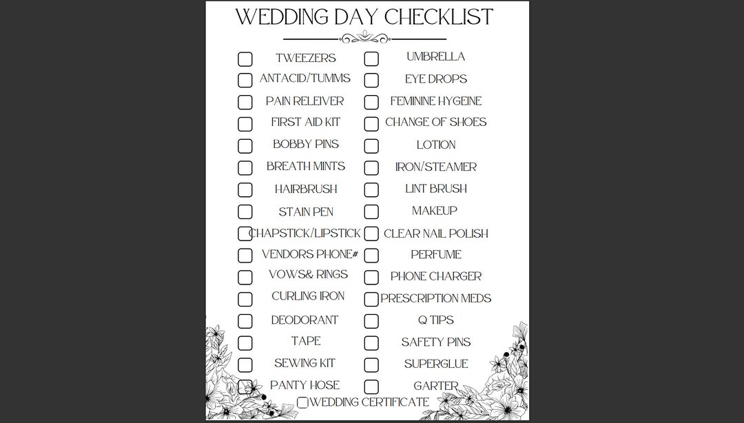 Wedding Day Checklist, Digital Printable Wedding Organizer, Wedding Day ...
