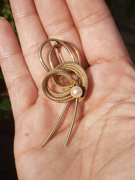 Vintage 1940-1950s WINARD Natural Pearl Brooch, 12k G… - Gem