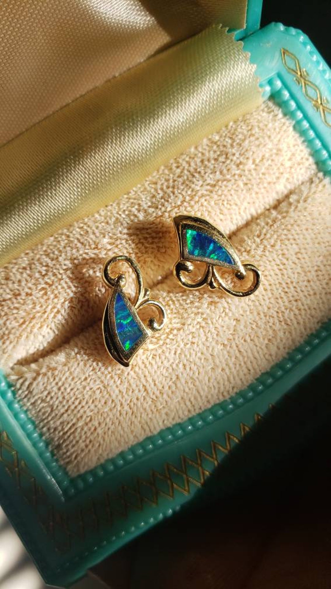 Australian Black Opal Inay Earrings, 14K Yelow Gold - Etsy