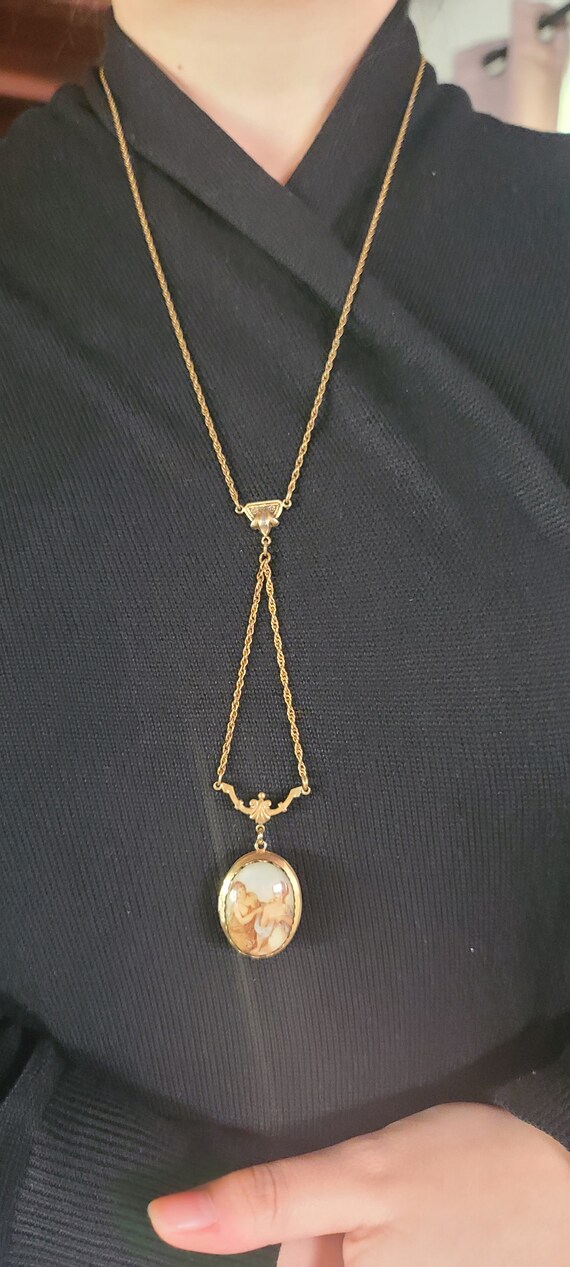 Antique Long Chain Porcelain Locket, Double Sided, 29… - Gem