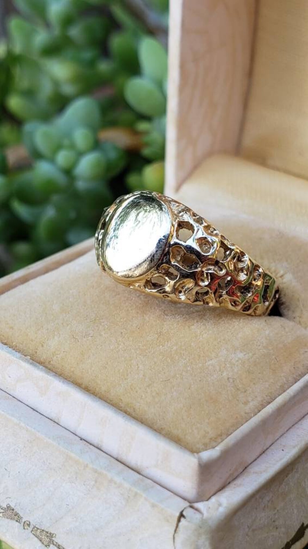 Vintage 14K Yellow Gold Blank Signet Ring, Nugget Design, Initial Ring ...