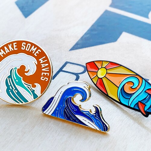 Surf the Wave Enamel Pin Badge Combo a Great Collection for | Etsy