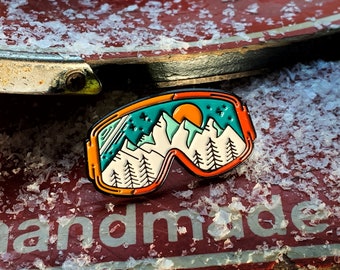 RED SKI GOGGLES Mountain Sunset Enamel Pin Badge for the | Etsy