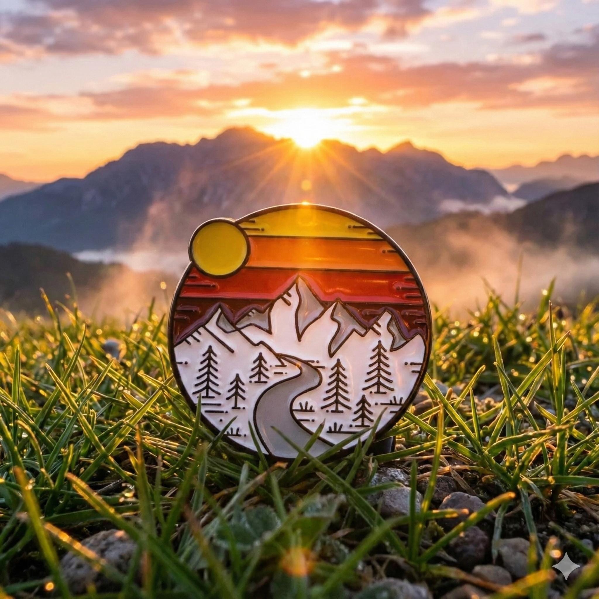 Mountain Sunset Enamel Pin Badge, Designed by Cold up North - Etsy