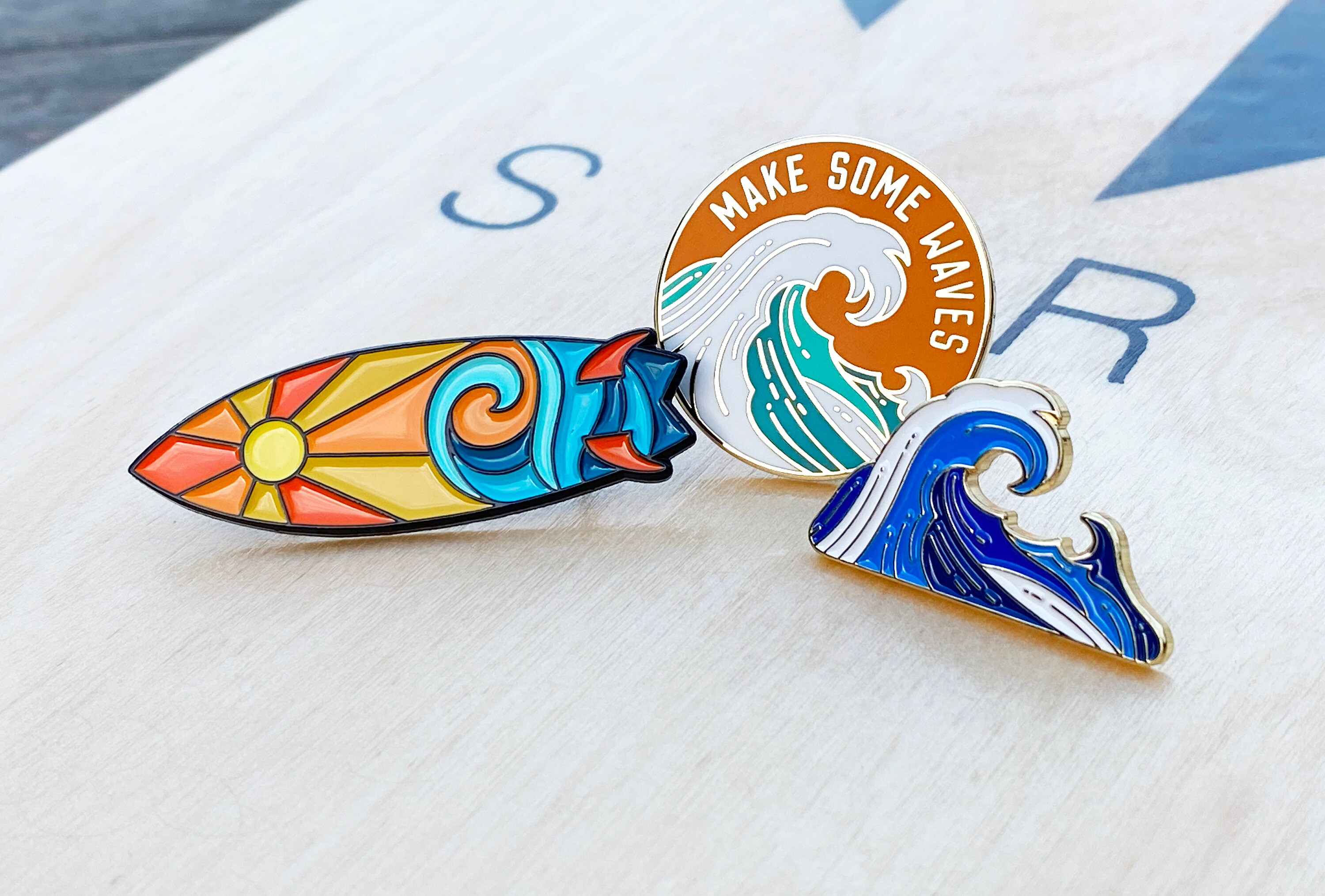 Surf the Wave Enamel Pin Badge Combo, a Great Collection for Any Surfer ...