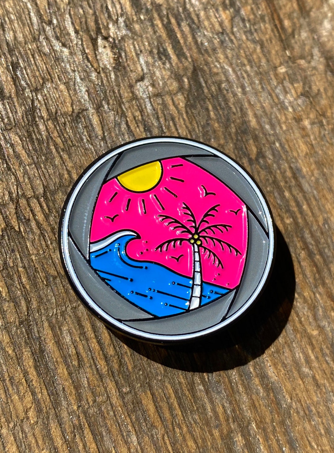 Aperture Beach Sunset Enamel Pin Badge Neon Version, for Those ...