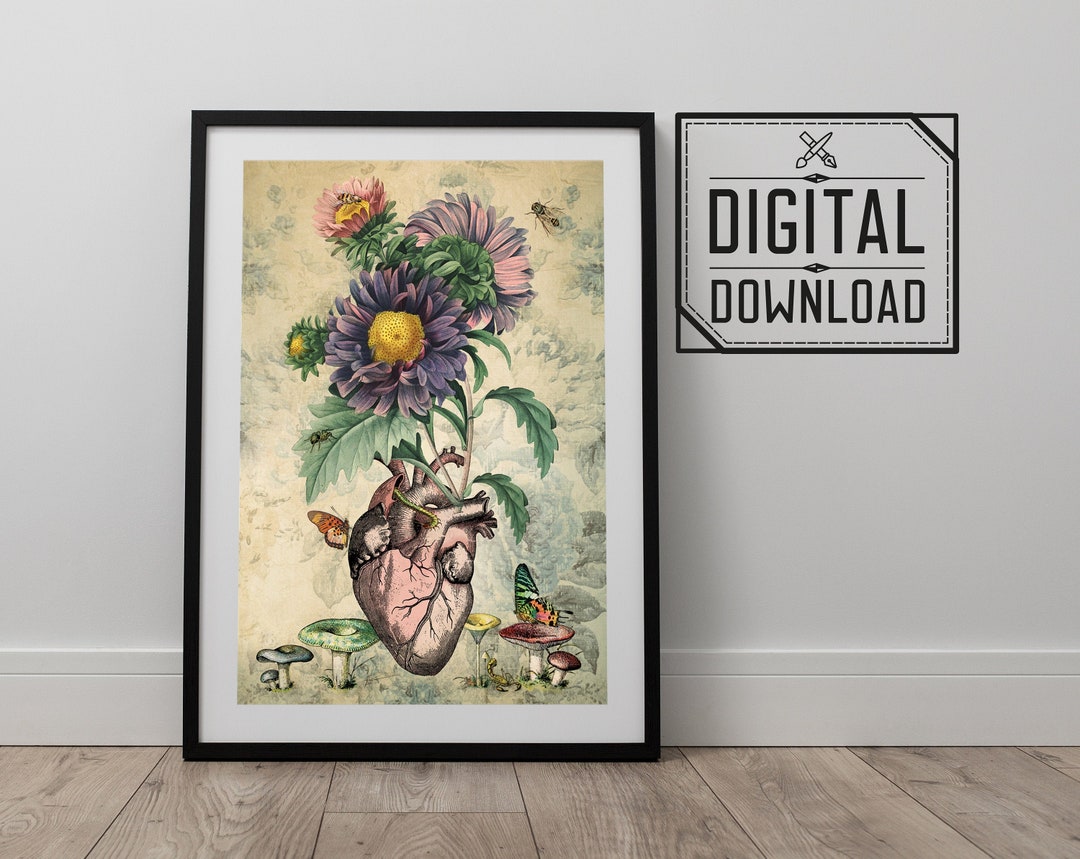 Blossoming Heart Digital Download, Original Vintage Botanical Print ...