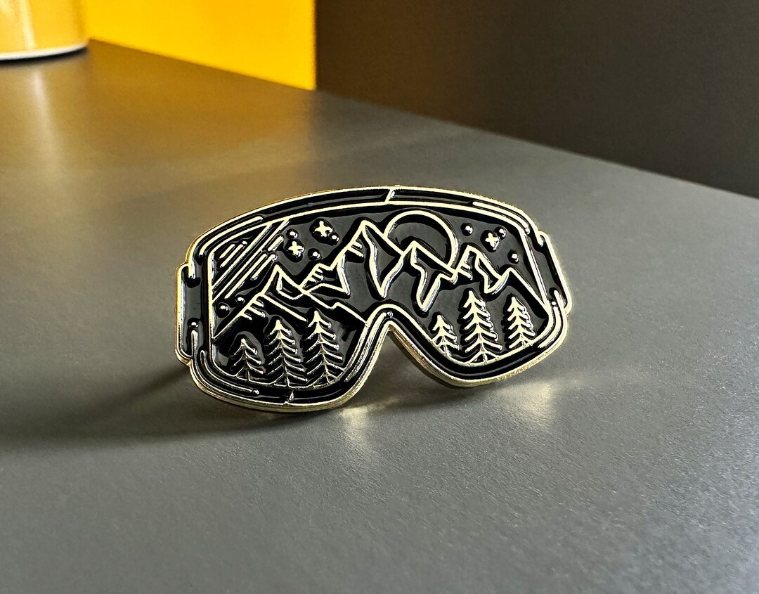 Black & Gold SKI GOGGLES Mountain Sunset Enamel Pin Badge for - Etsy