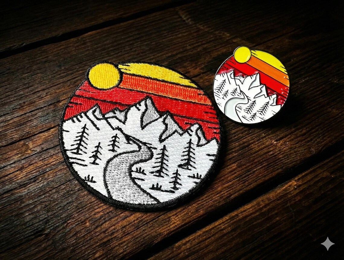 Mountain Sunset Enamel Pin Badge and Patch Combo - Etsy
