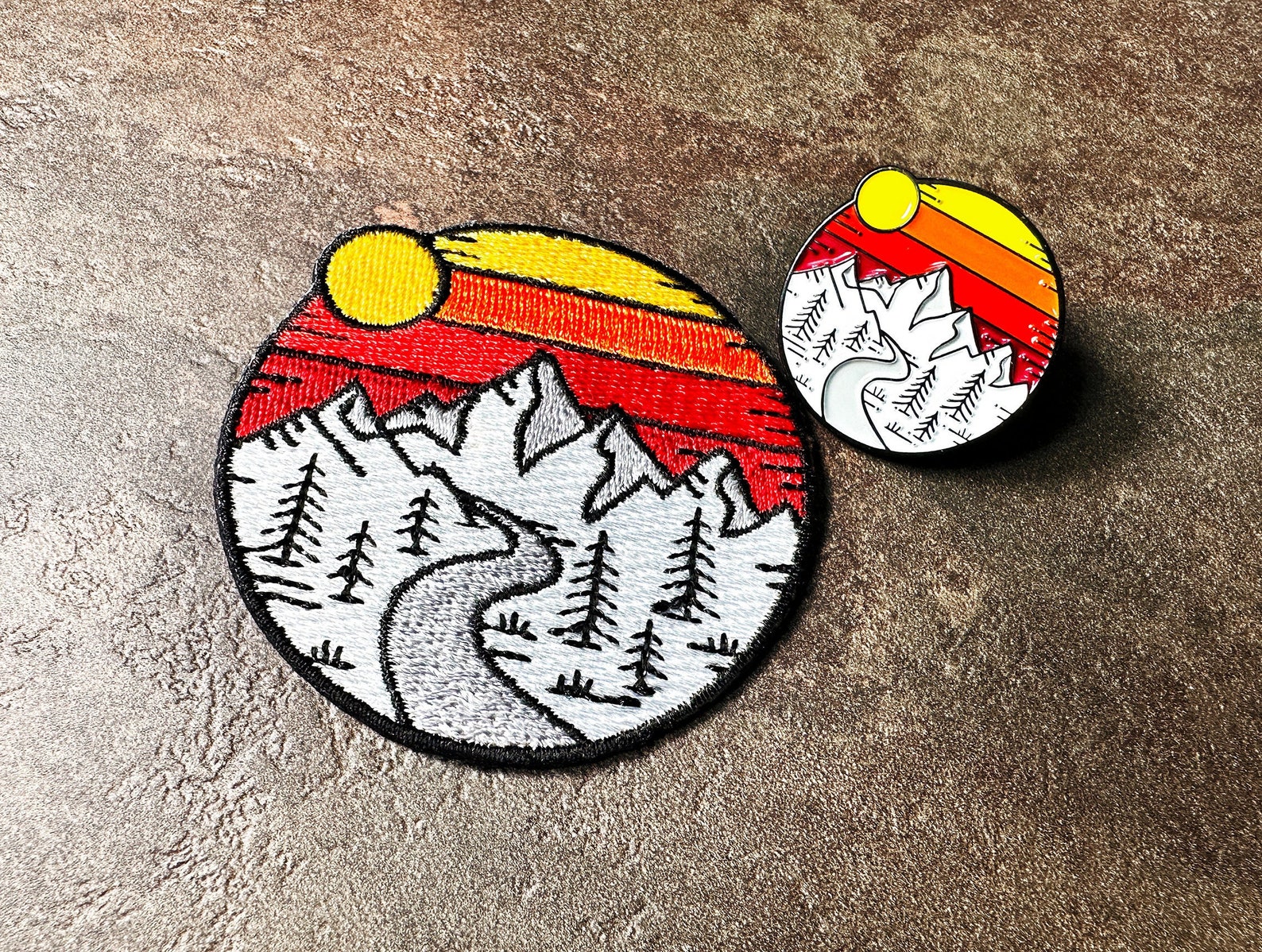 Mountain Sunset Enamel Pin Badge and Patch Combo - Etsy