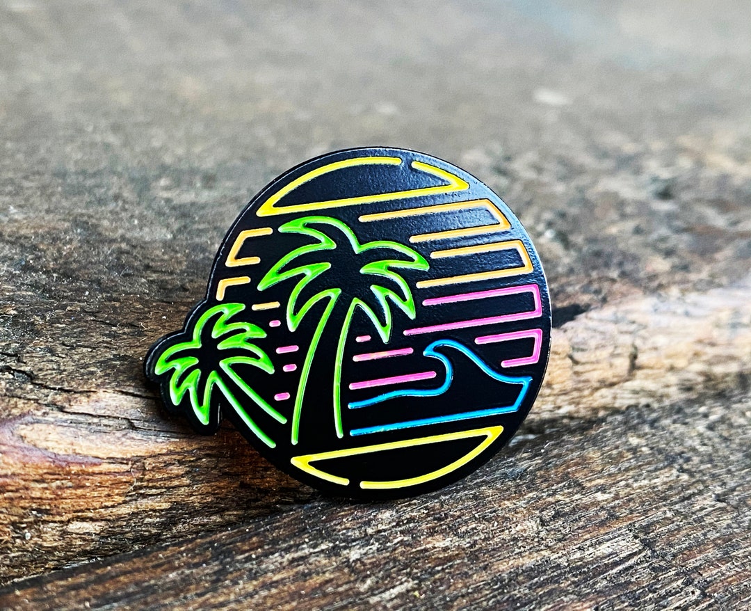 Neon Beach Sunset Enamel Pin Badge Keeping Alive Those Retro - Etsy