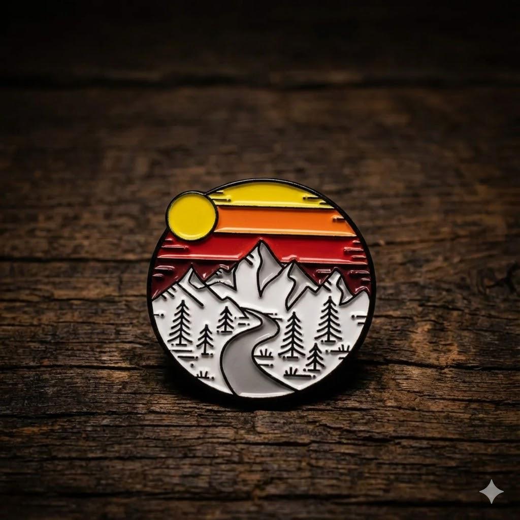 Mountain Sunset Enamel Pin Badge, Designed by Cold up North - Etsy