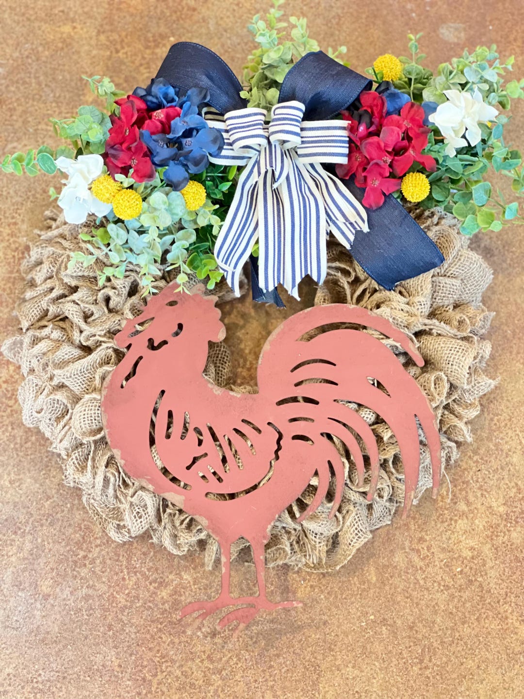Farmhouse Chicken Burlap Wreath Country Frontdoor Wreath Chicken Decor ...