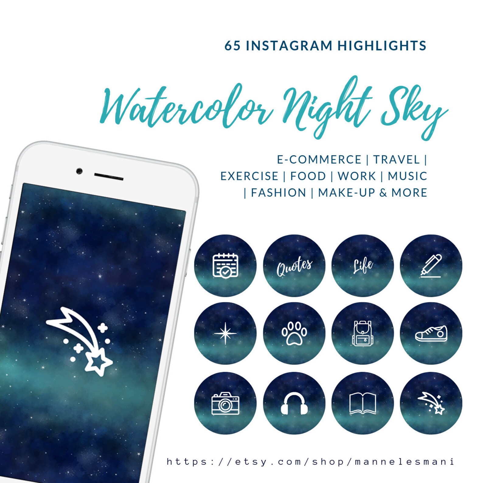65 Watercolor Night Sky Instagram Highlight Icons, Instagram Stories ...