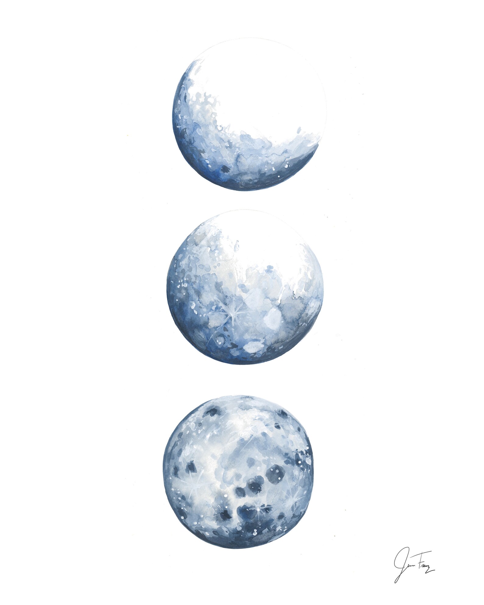 Moon, Watercolor Moon, Moon Painting, Watercolor Print, Moon Art Print ...