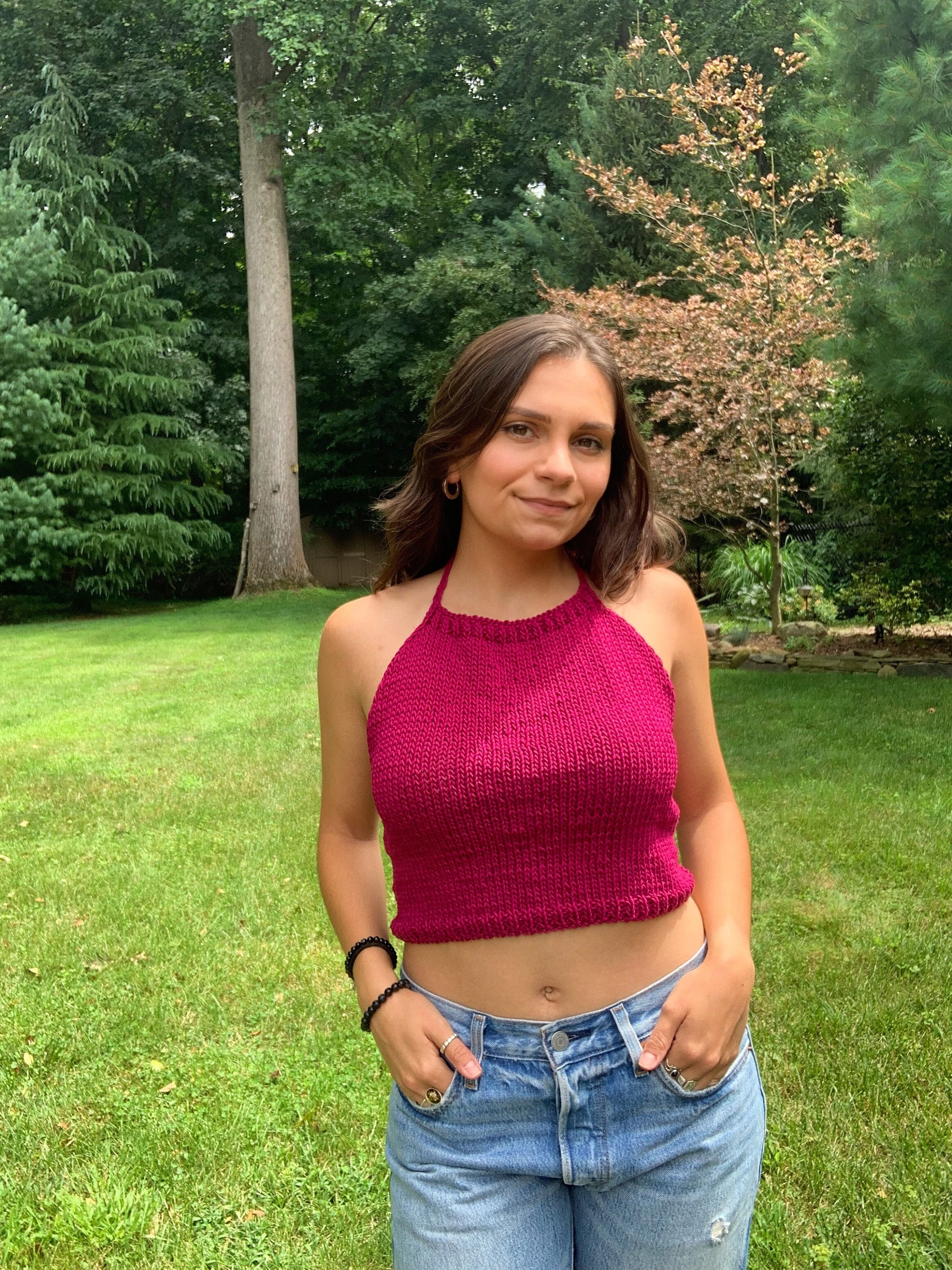 Open Back Halter Top, Adjustable Knit Halter Top, Festival Crop Top ...
