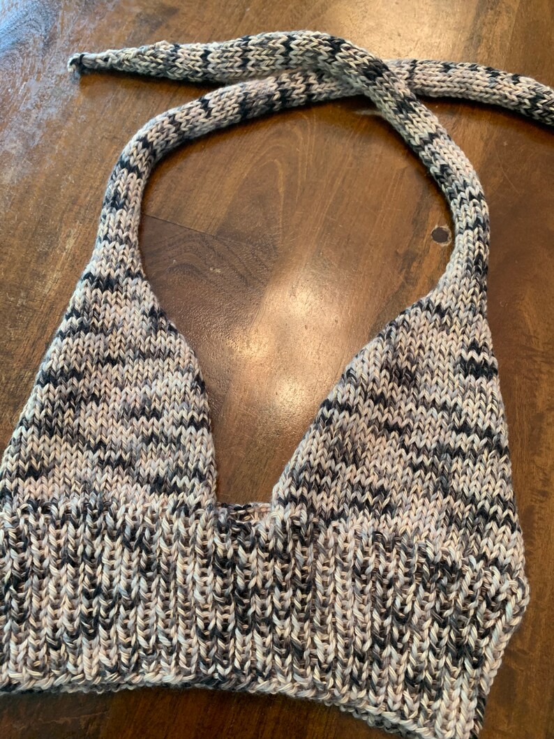 Tie Halter Top, Knit Bathing Suit Top, Multicolor Knit Halter Top, Knit ...