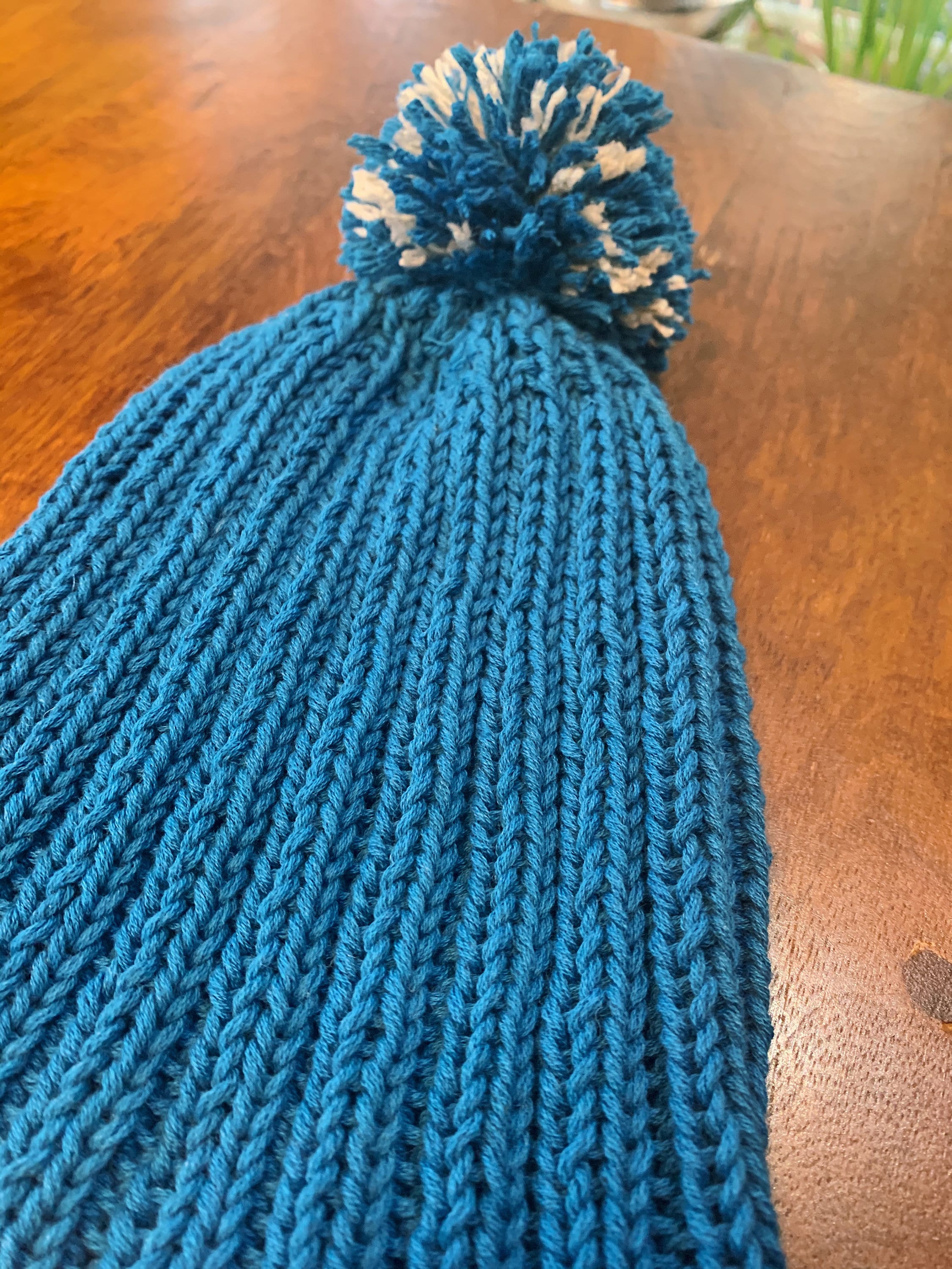 Blue Knit Hat With Pom Pom, Blue Winter Hat, Blue Knit Beanie, Knit Pom ...