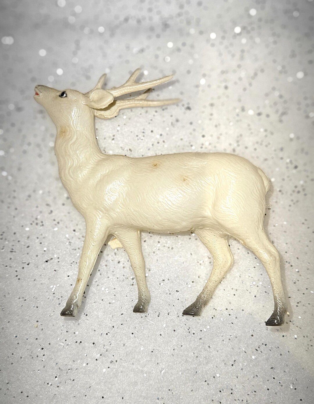 Rare, 2 Vintage White Plastic Reindeer Figurine Ornament, Reindeer ...