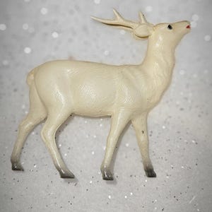 Rare, 2 Vintage White Plastic Reindeer Figurine Ornament, Reindeer ...