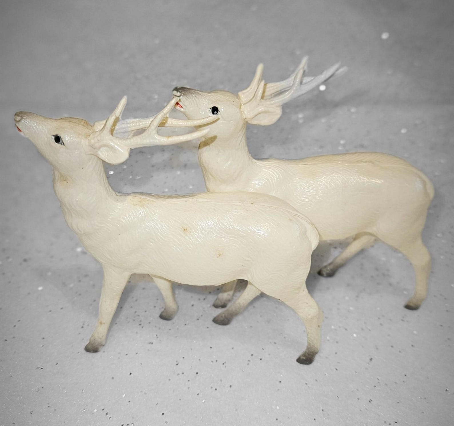 Rare, 2 Vintage White Plastic Reindeer Figurine Ornament, Reindeer ...