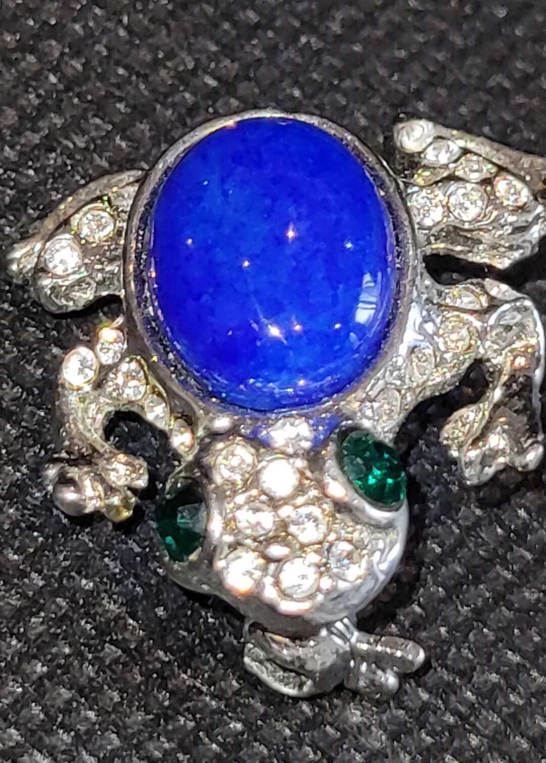 Vintage Silvertone Blue Jelly Belly Frog Brooch Green Rhinestone Eyes ...
