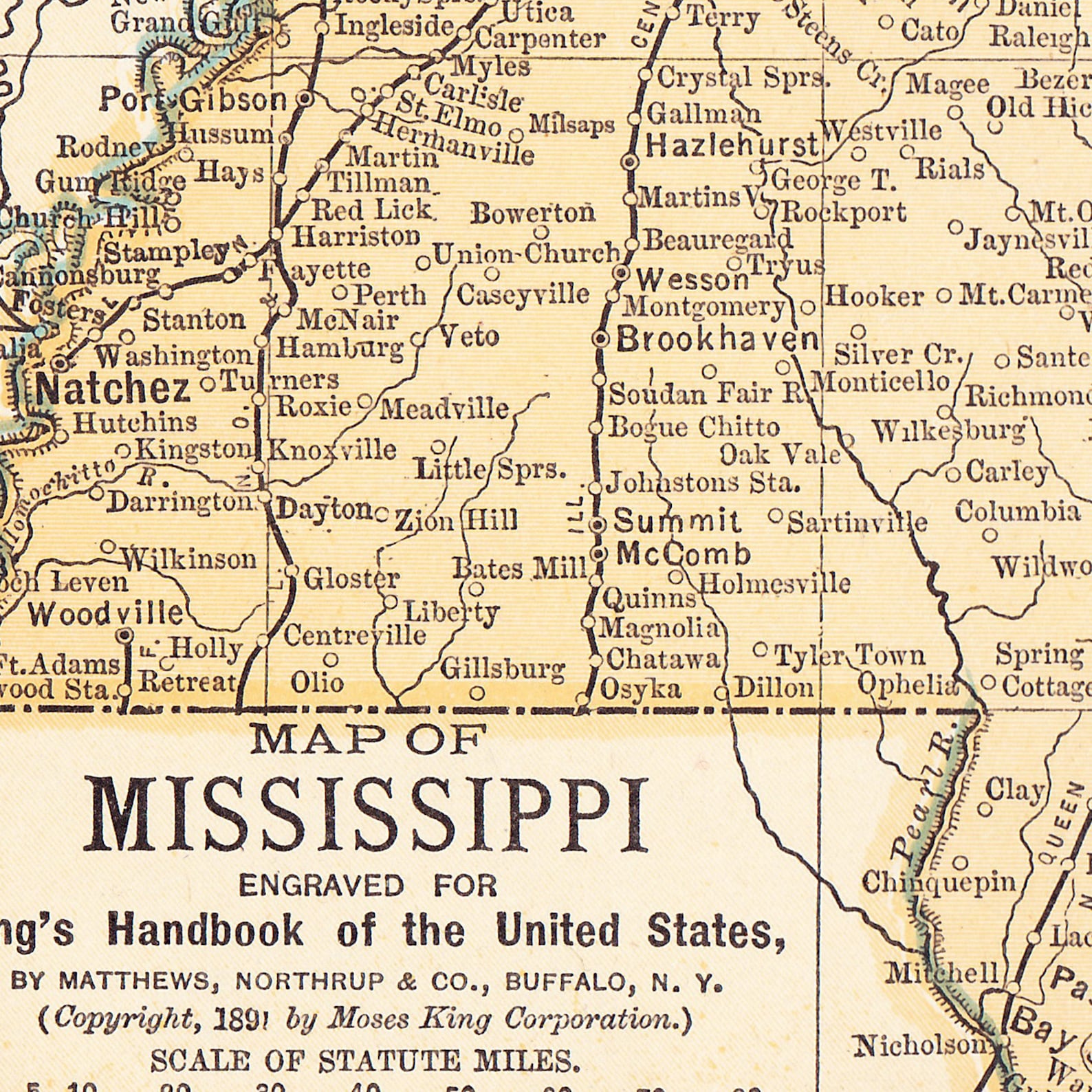 Map of 1891 Mississippi / New Poster Print Wall Art 12x18 20x30 24x36 ...