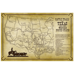 Cattle Trails of Texas Poster / History Wall Art Print Chisholm ...