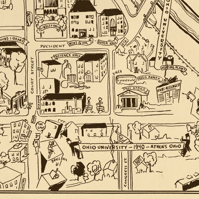 1940 Ohio University Campus Map Print / Cartoon Map Picture - Etsy