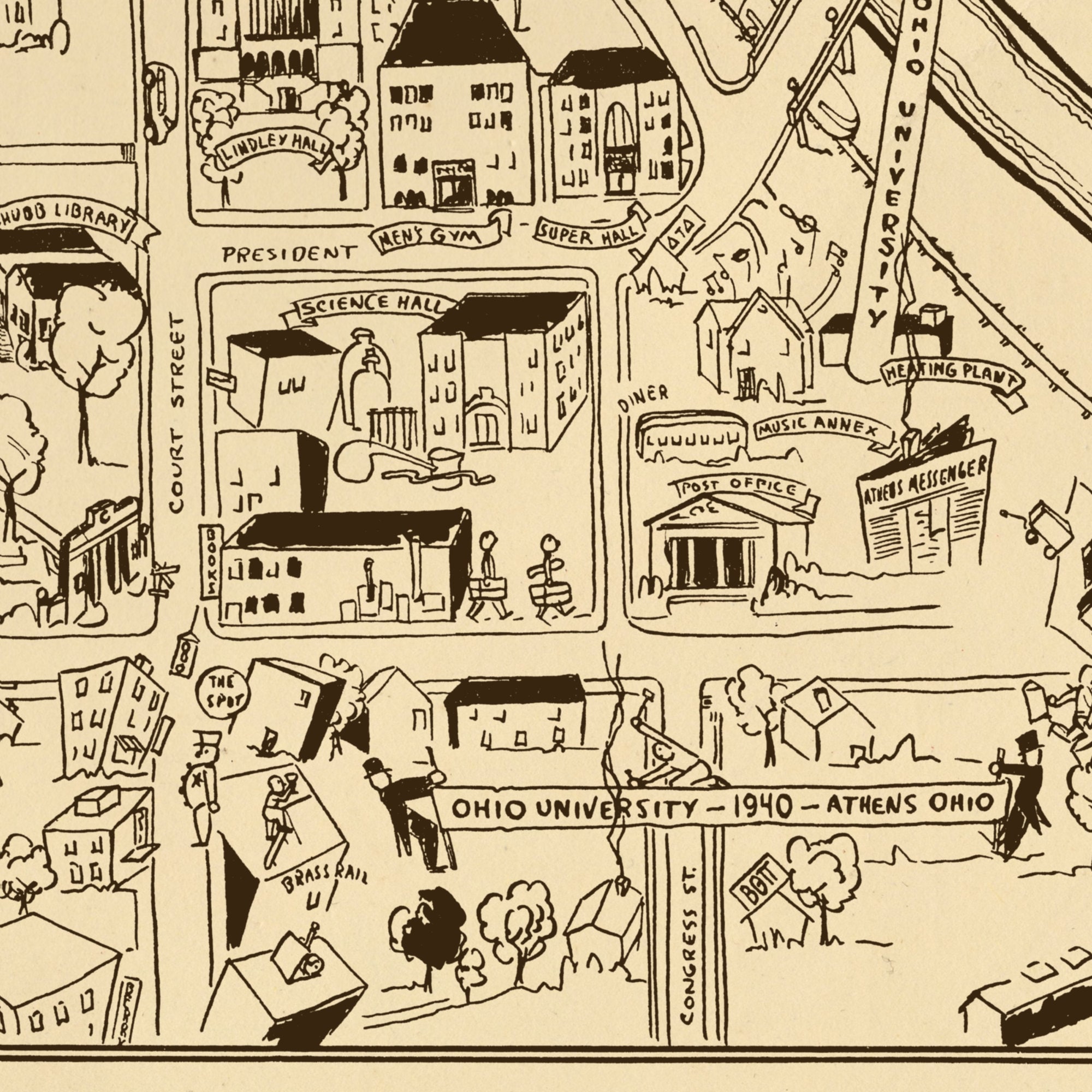 1940 Ohio University Campus Map Print / Cartoon Map Picture | Etsy