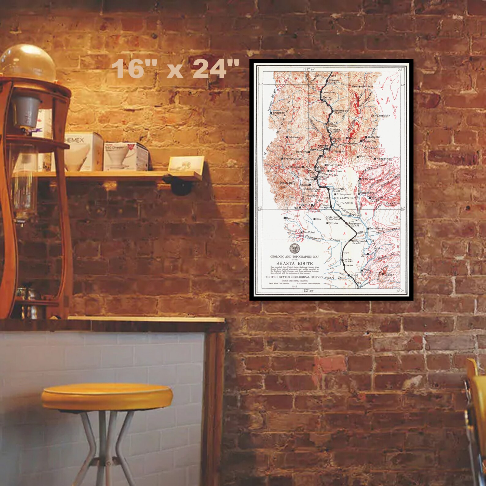 Redding California 1915 Map Shasta County Railroad Route Map Poster ...