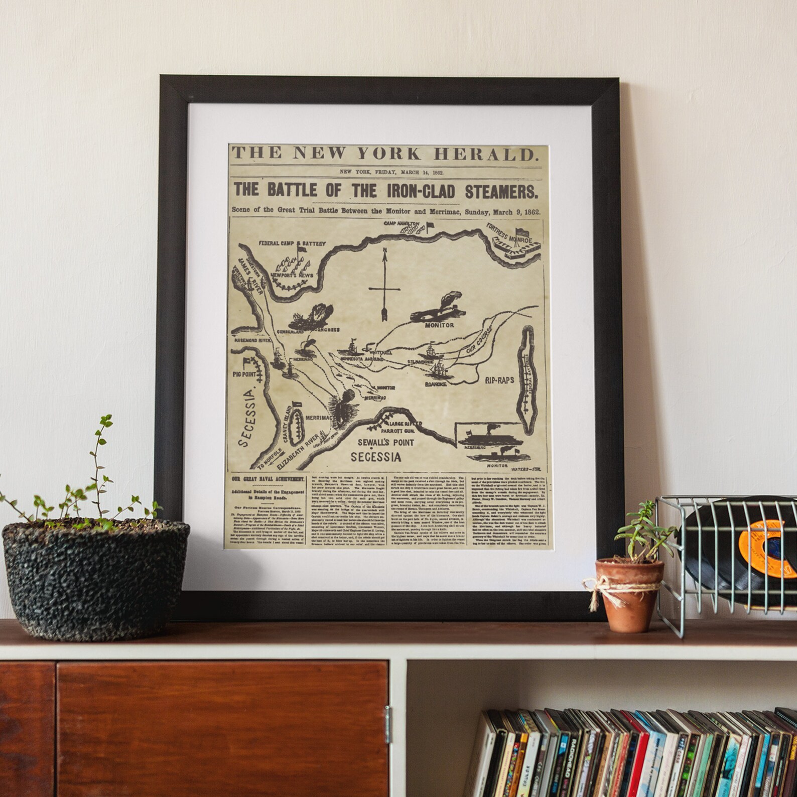 Monitor Vs Merrimac Civil War Map Print / 1862 New York Herald - Etsy