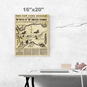 Monitor Vs Merrimac Civil War Map Print / 1862 New York Herald ...