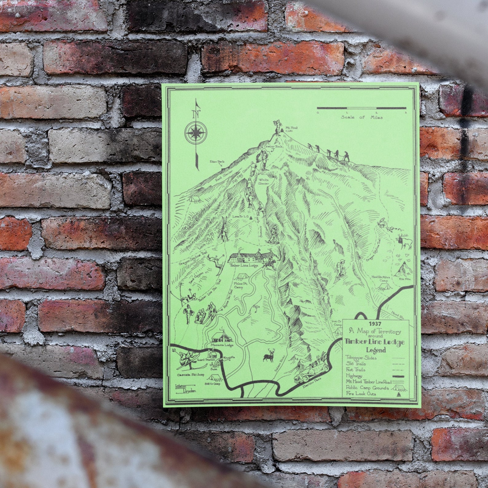 Mt Hood Timberline Lodge 1937 Map Poster Print Retro Wall Art - Etsy