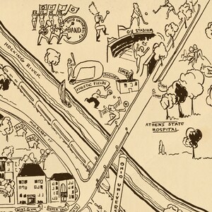 1940 Ohio University Campus Map Print / Cartoon Map Picture Map 18x12 ...