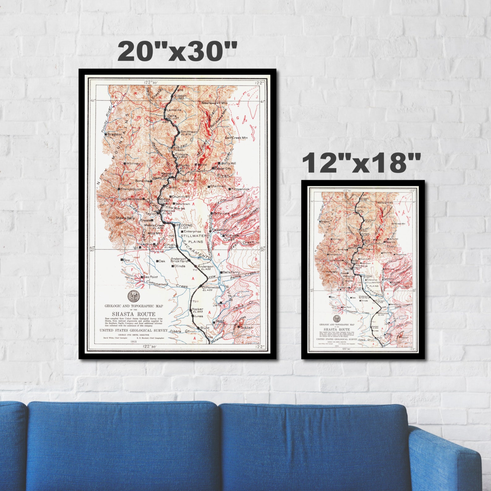 Redding California 1915 Map Shasta County Railroad Route Map Poster ...
