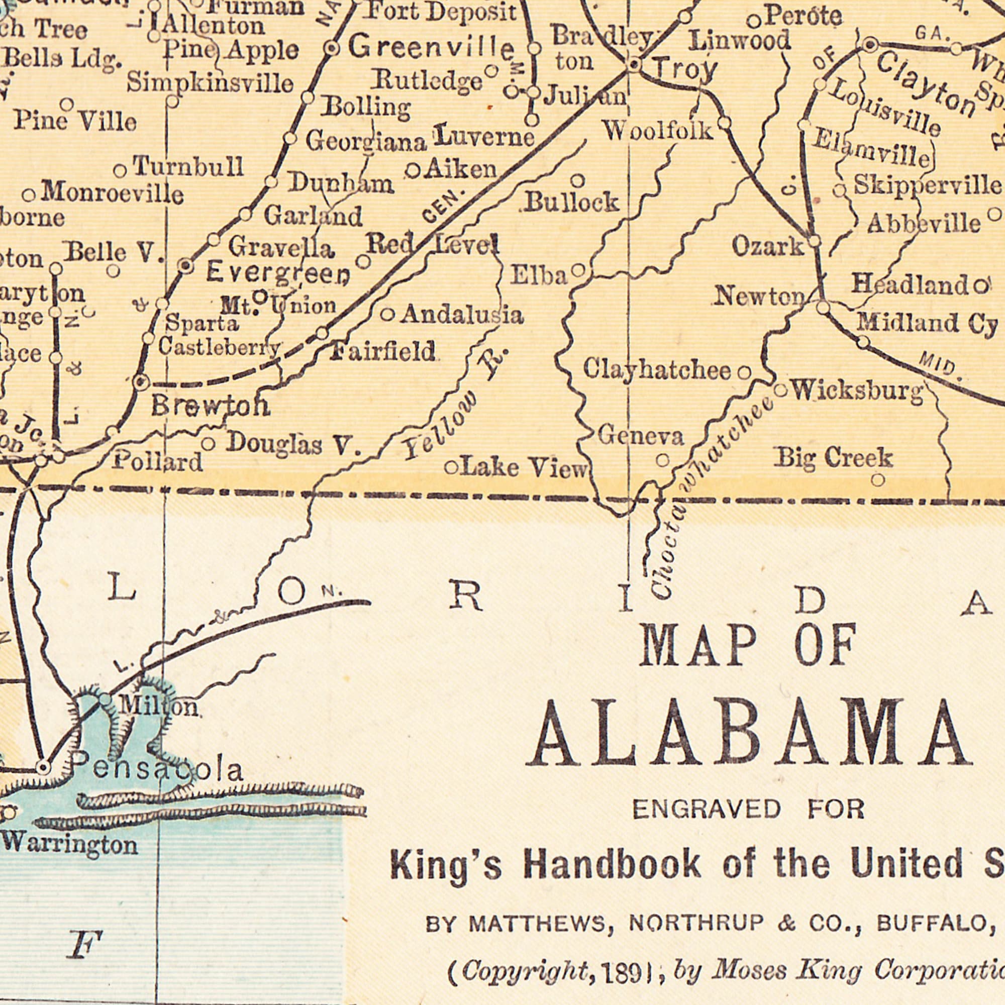 Map of 1891 Alabama / New Poster Print Wall Art 12x18 20x30 24x36 ...
