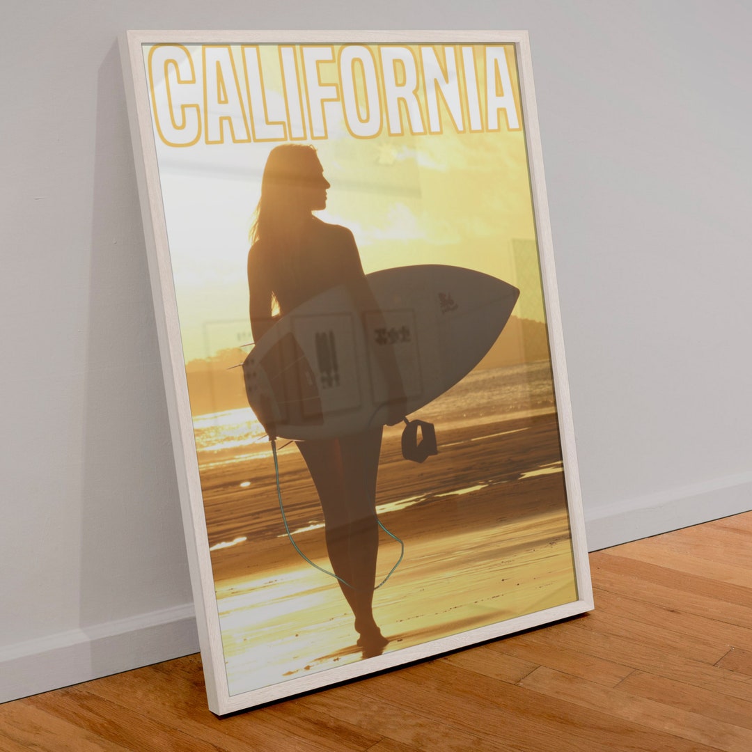 California Surfing Poster Sunset Surfer Girl Poster / New - Etsy