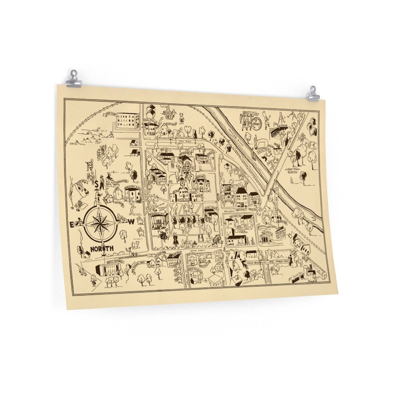 1940 Ohio University Campus Map Print / Cartoon Map Picture Map 18x12 ...