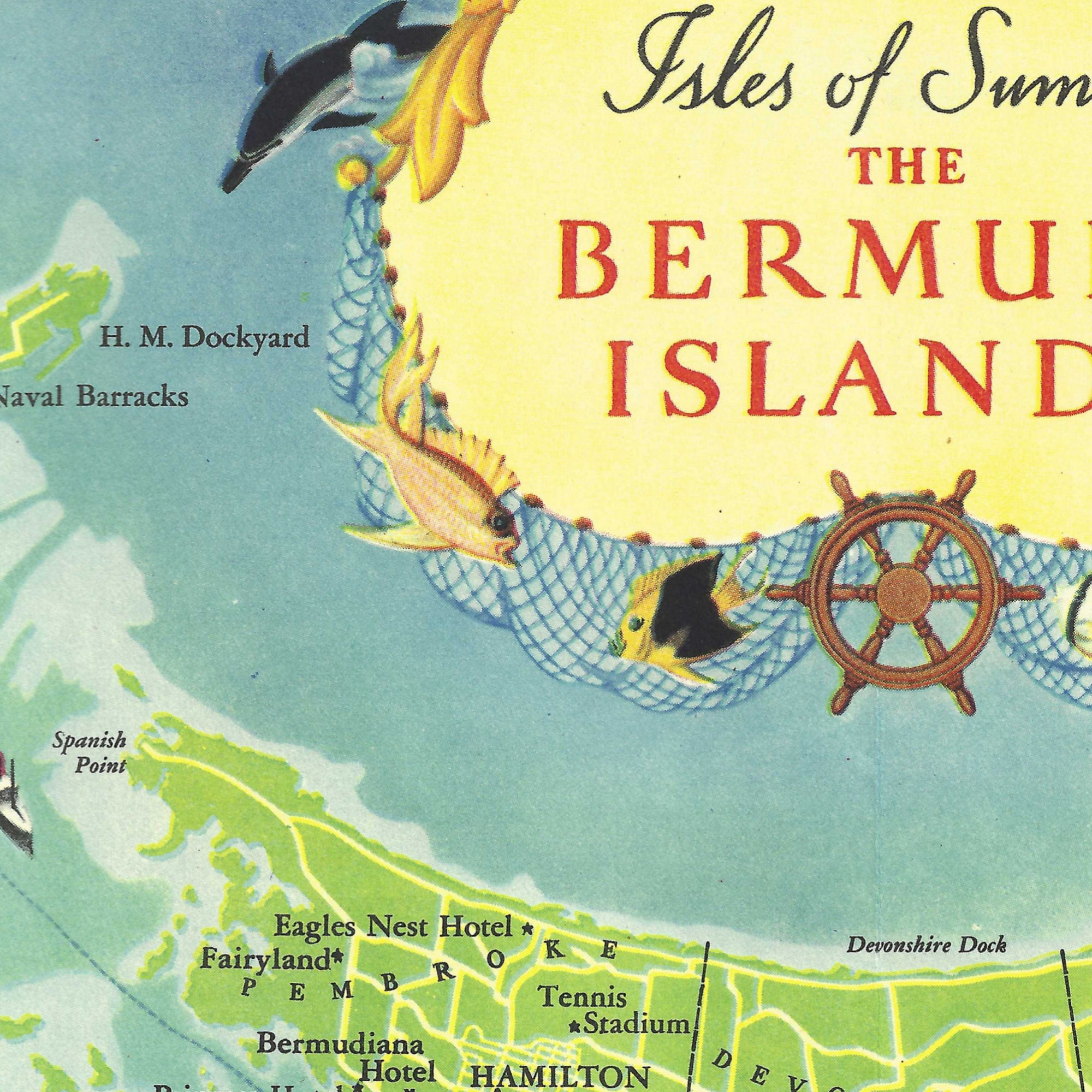 Bermuda Map Print / 1950 Map Poster New Printing 16x8 20x10 30x15 40x20 ...