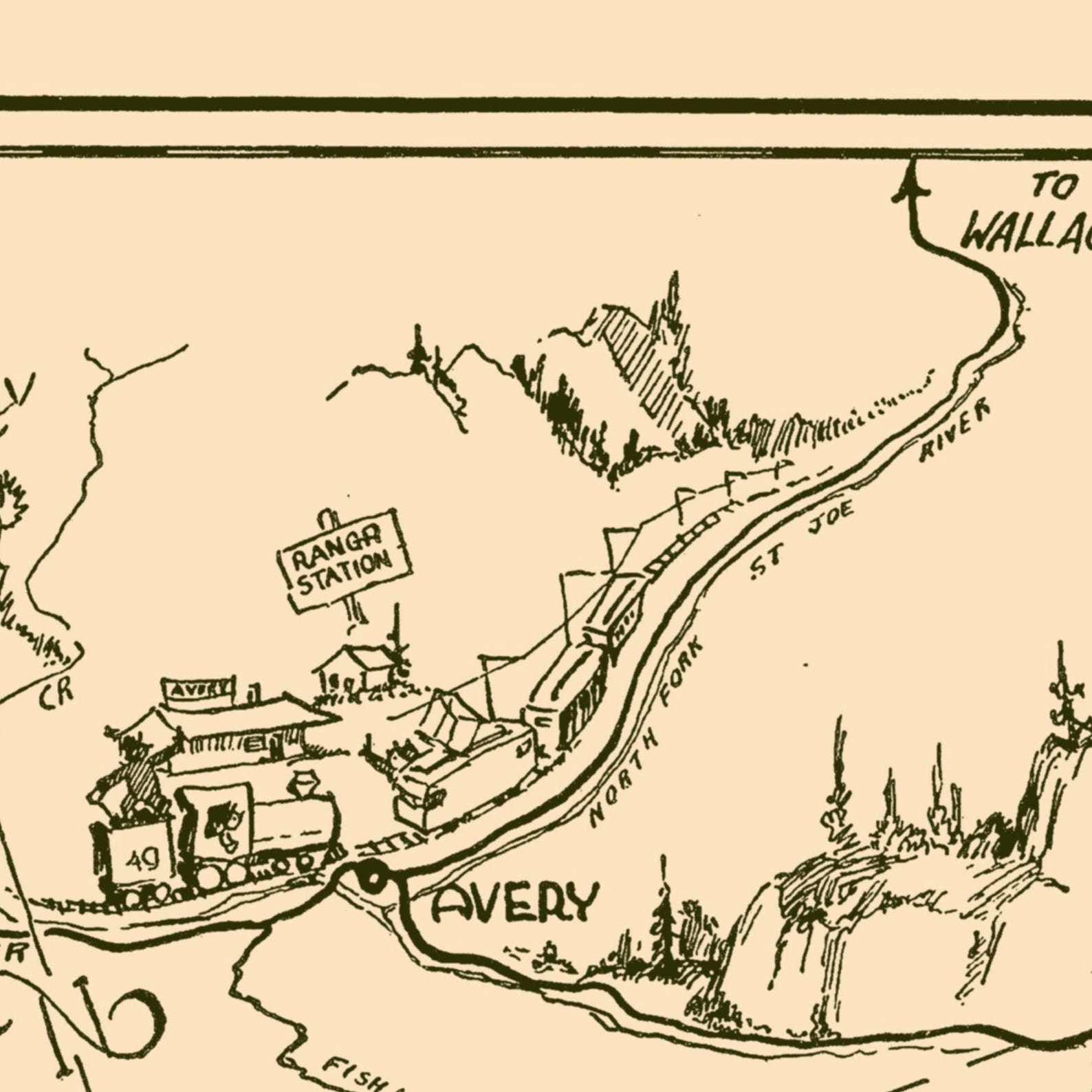 1940 St Maries Idaho Cartoon Map Poster Benewah County North Idaho ...