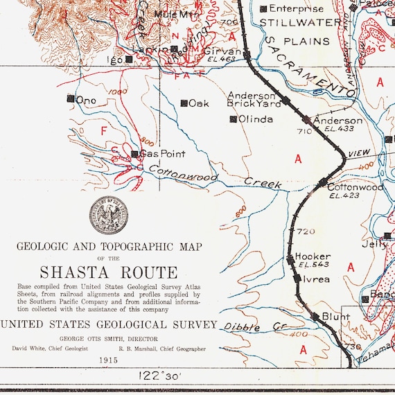 Redding California 1915 Map Shasta County Railroad Route Map | Etsy
