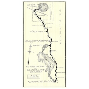 1910 Klamath Falls to Crater Lake Road Map Print / Retro Oregon ...