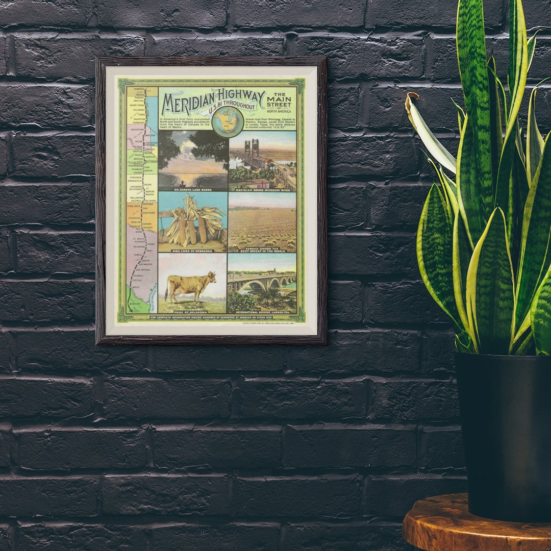 Meridian Highway 1930 Map Poster / Historical Highway 81 Main Street of ...