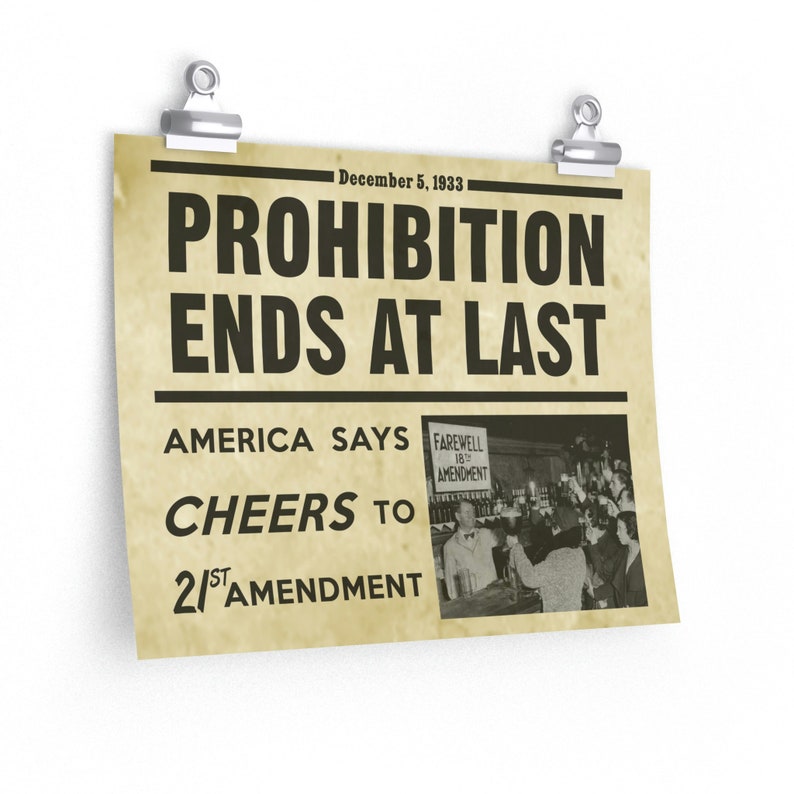 Prohibition Ends at Last Poster / Home Bar Speakeasy Wall Art Print Man ...